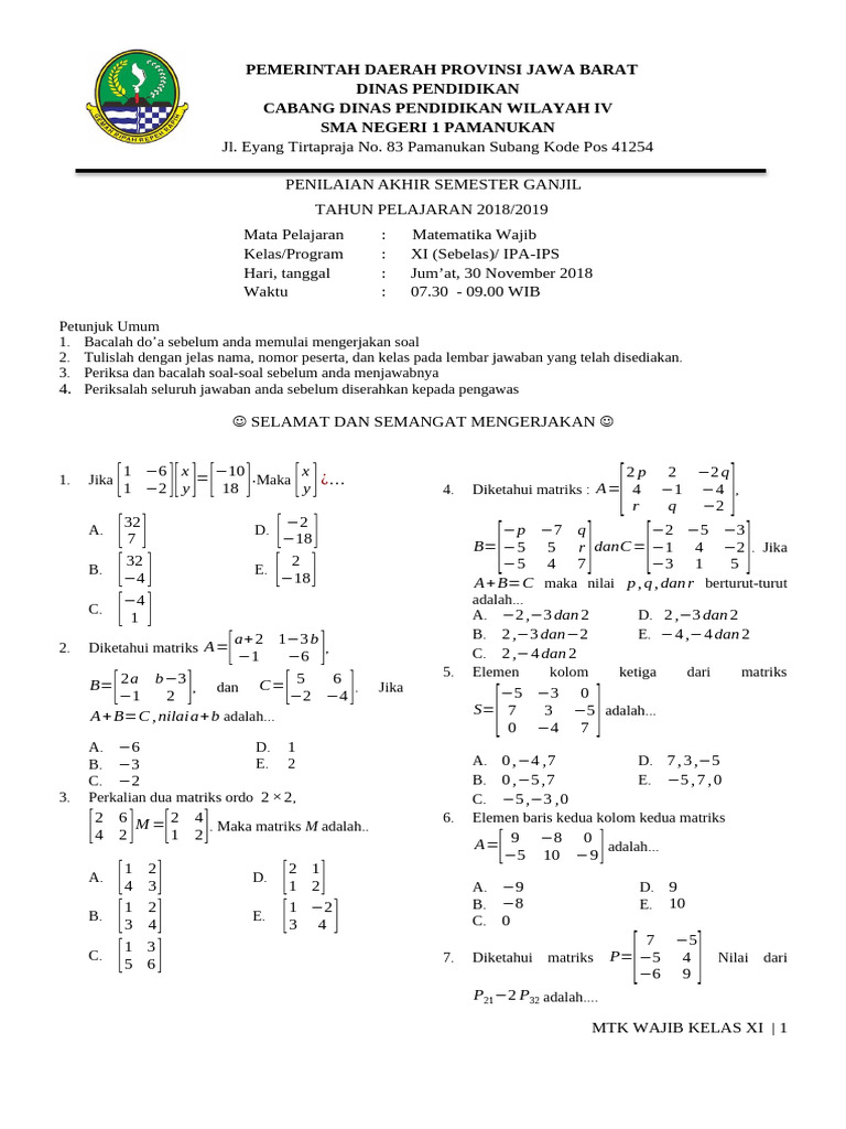 PAS MATEMATIKA WAJIB KELAS XI | PDF