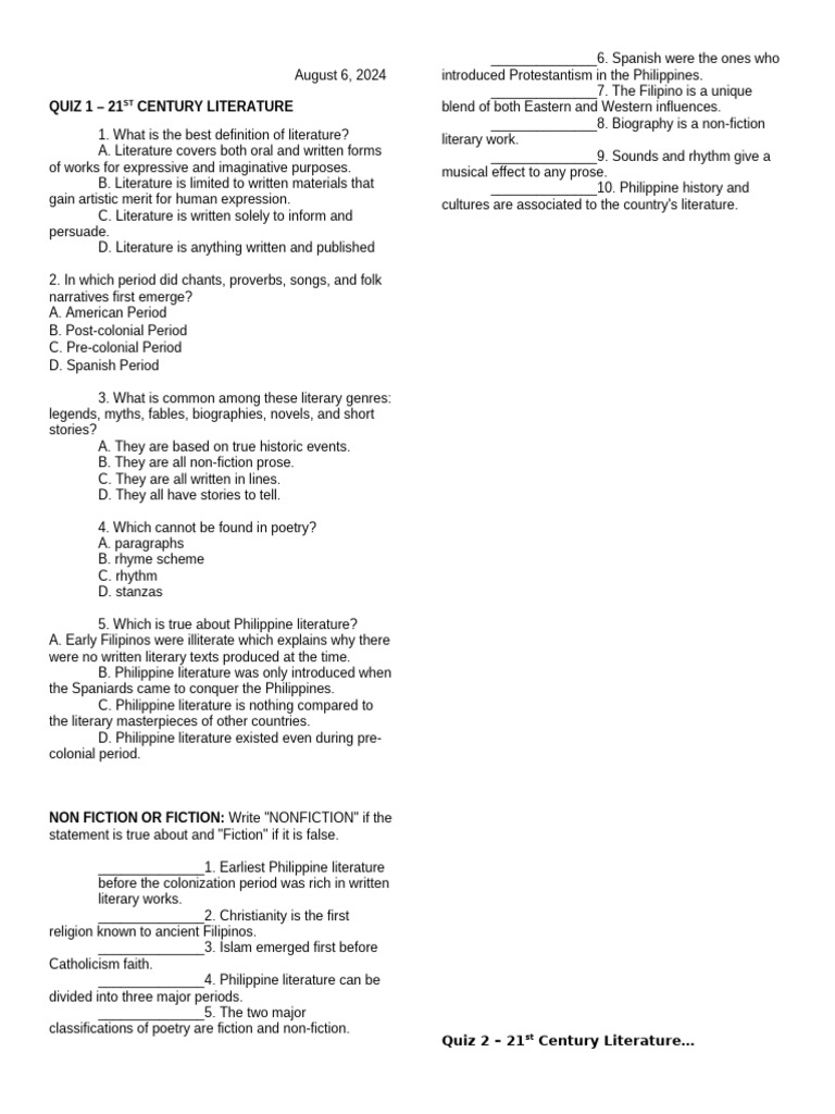 21st Century Quizzes 2024-25 | PDF | Philippines | Non Fiction