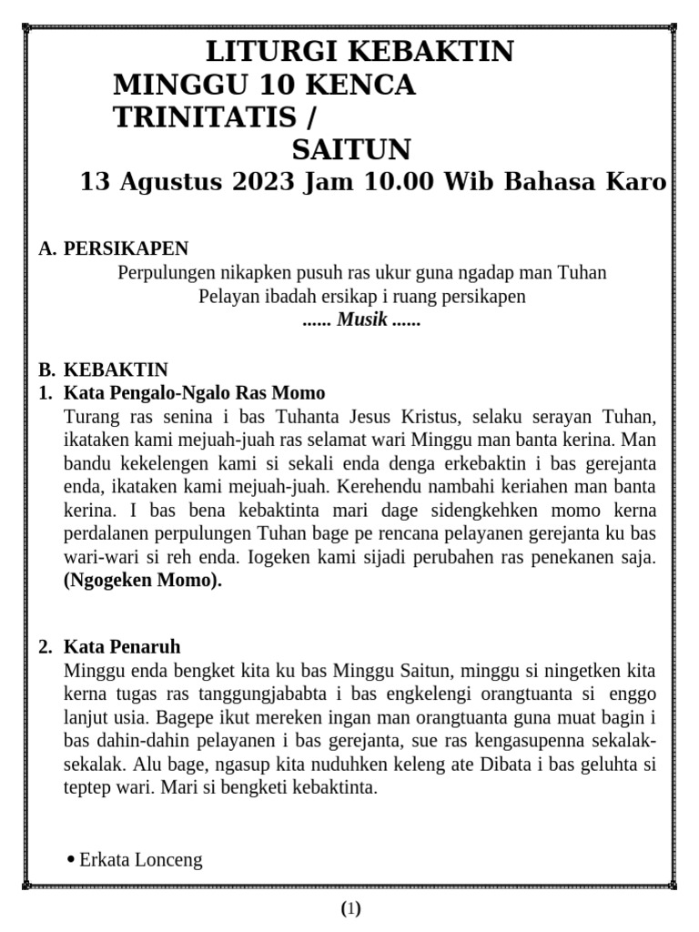 Liturgi Minggu Saitun 2023 | PDF