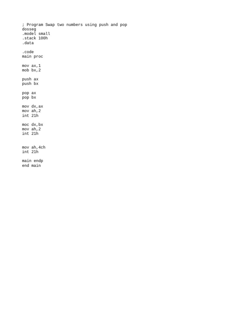 Program No.15 Program Swap Two Numbers Using Push and Pop | PDF