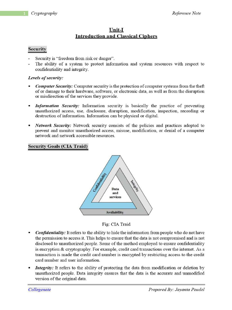 Unit 1 Introduction and Classical Ciphers | PDF