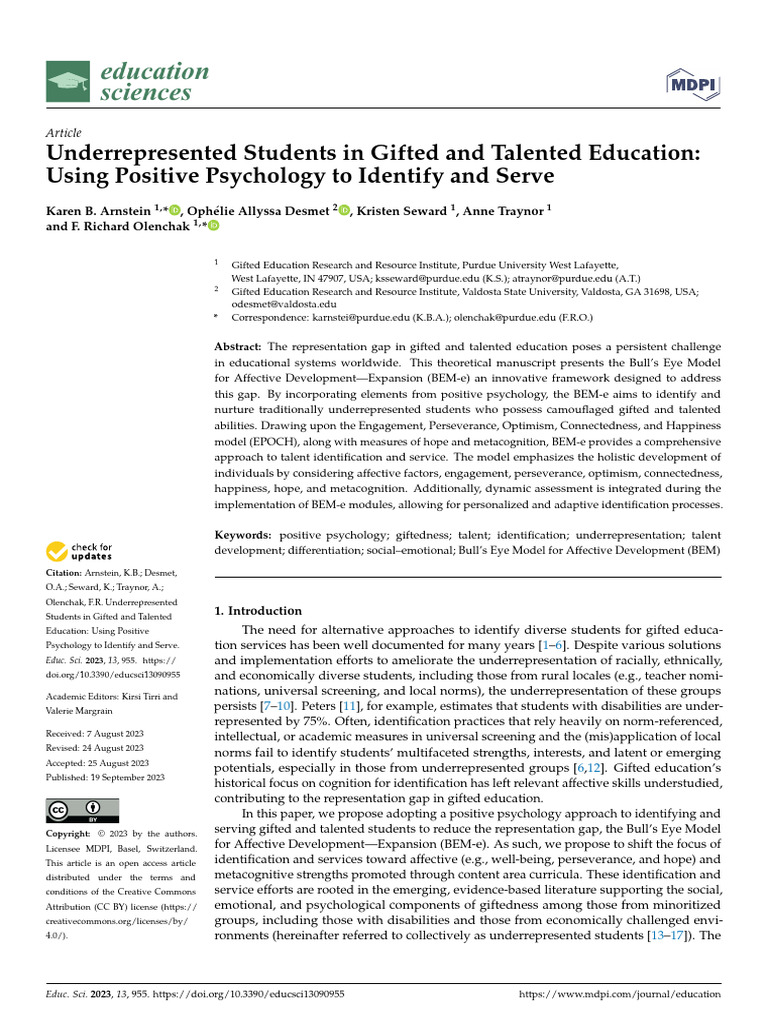Underrepresented Students in Gifted and Talented Education Using ...