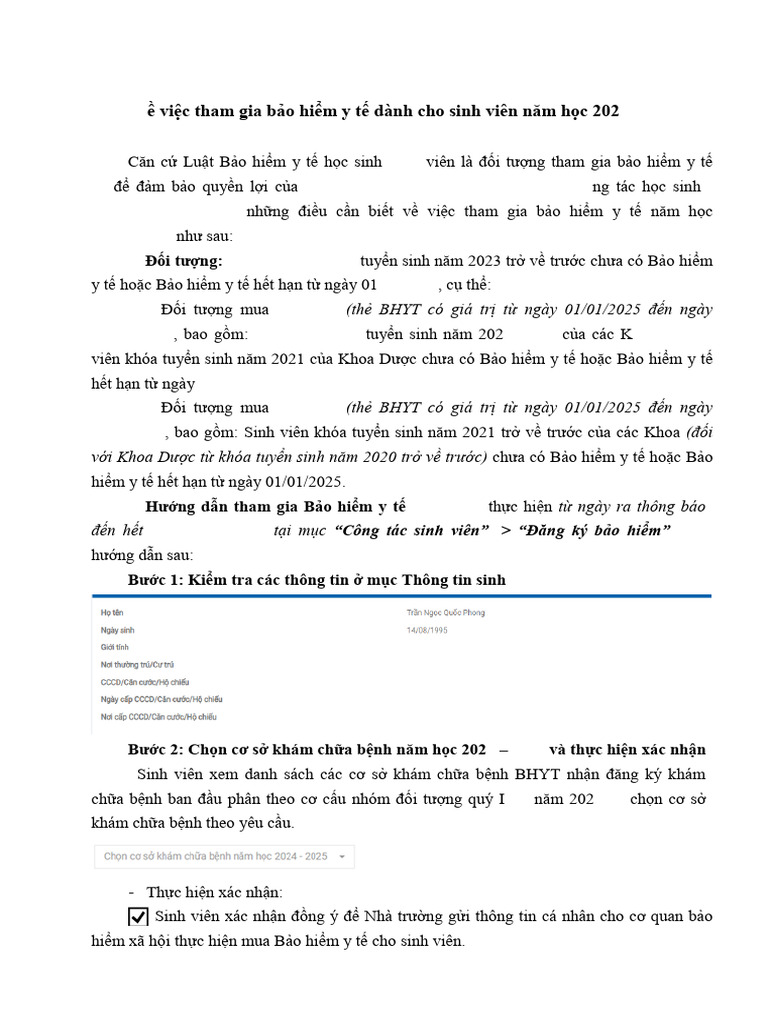 Thong Bao Bhyt Nam Hoc 2024 2025 (20241118 - 095128 - 437) | PDF