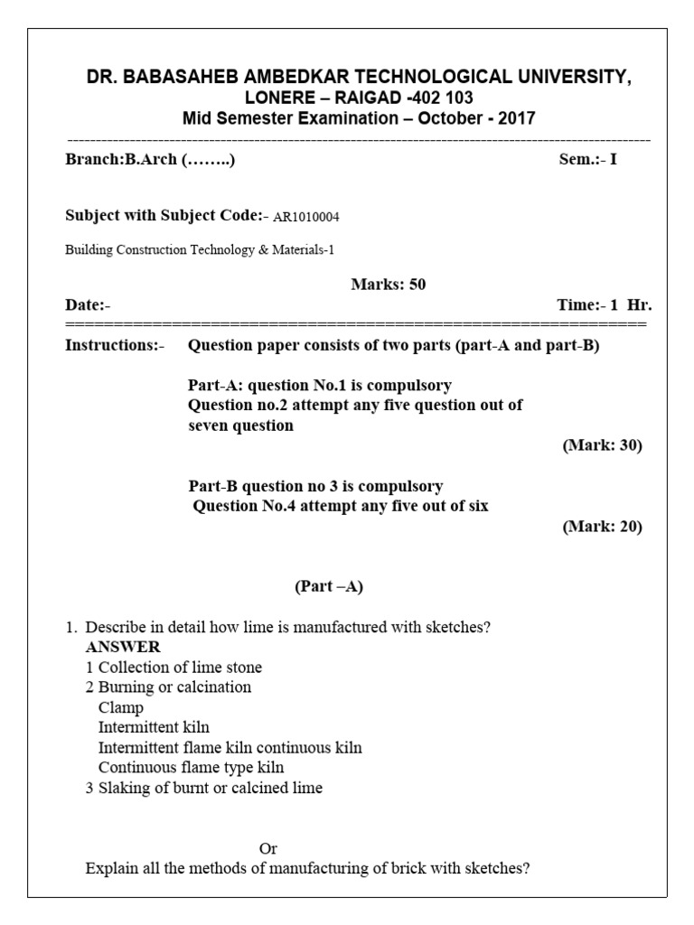 AR1010004_ModelAnswer | PDF | Lime (Material) | Wall