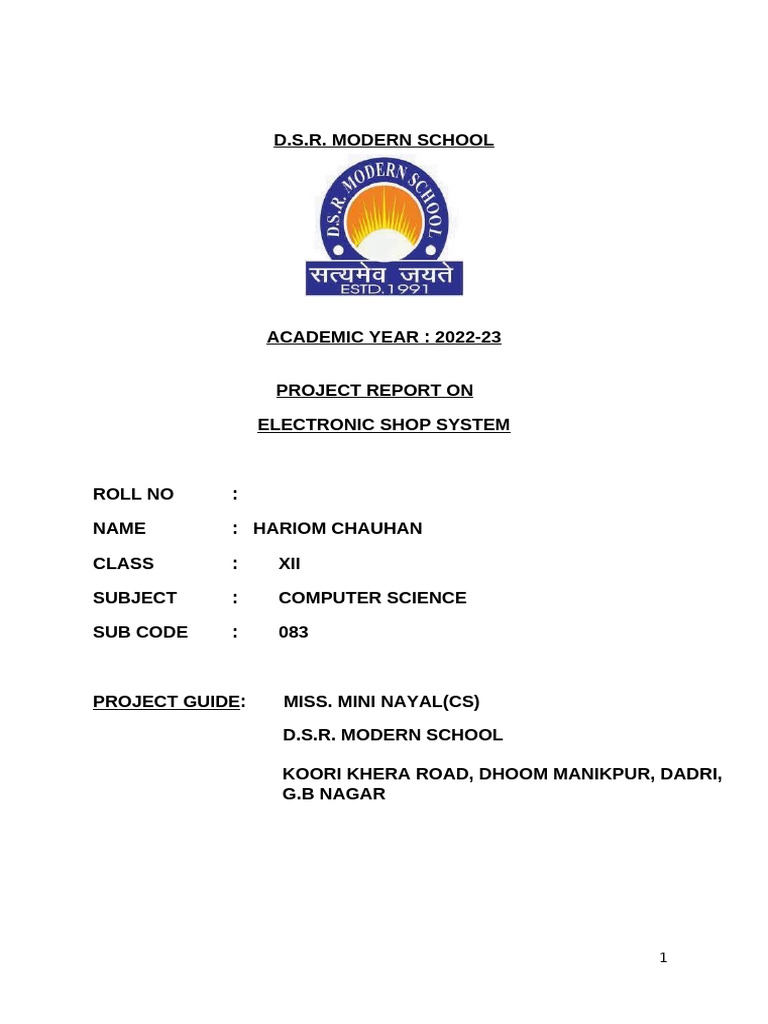 Electronic Shop System Project Report | PDF | Computer File | Software