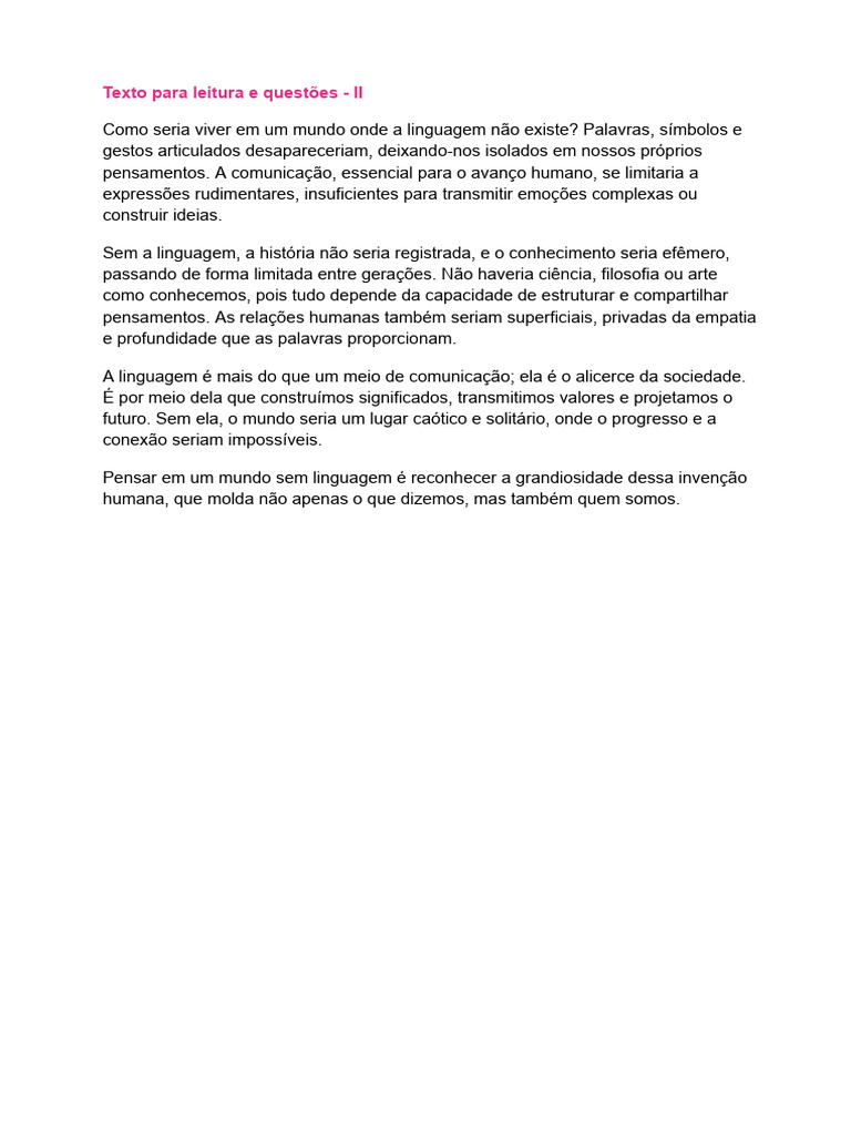 Texto Para Leitura e Questões - II | PDF
