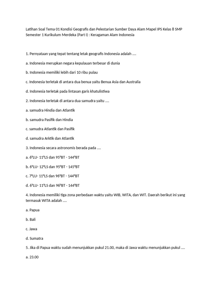 Latihan Soal Ips Kls 8 SMT 1 | PDF
