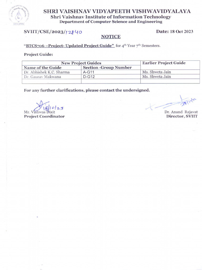 NOTICE - Project Guide - Updation 18-10-23 | PDF