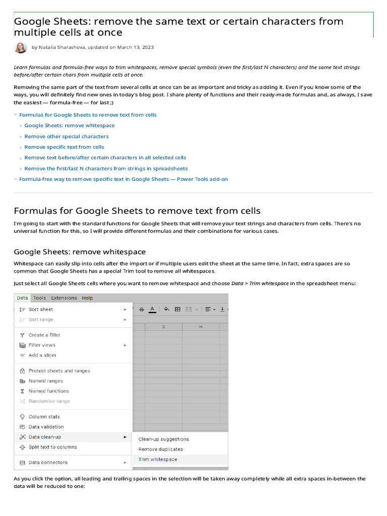 Google Sheets Text Removal Guide | PDF | Spreadsheet | Regular Expression