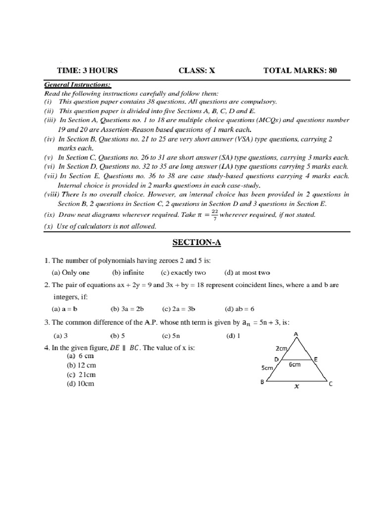 Practice Paper 1 - X (Mathematics) | PDF