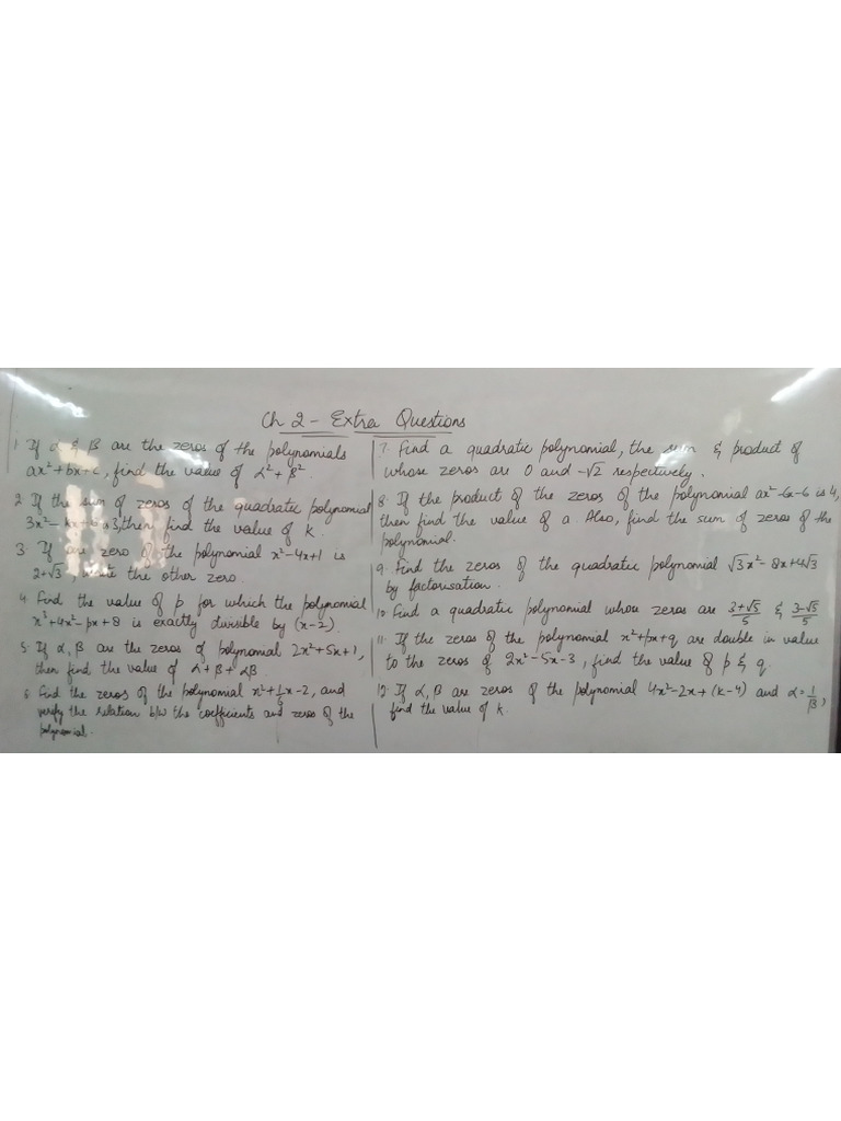 Extra Questions X (Polynomial) | PDF