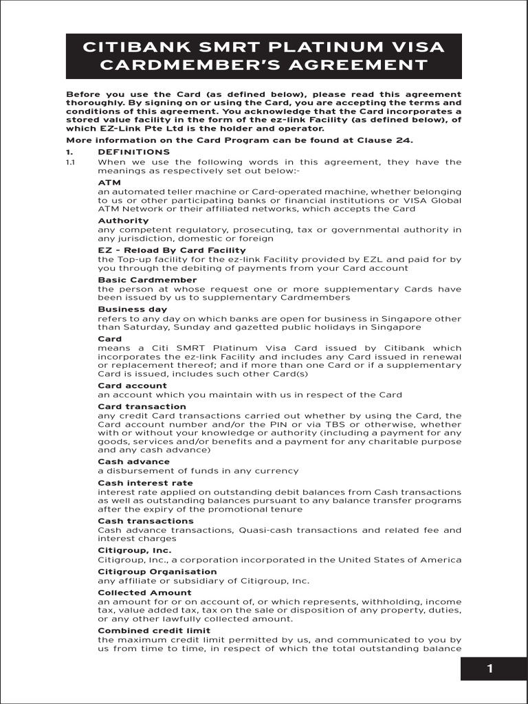 Citibank_SMRT_Platinum_Visa_Cardmembers_Agreement | PDF | Credit Card ...