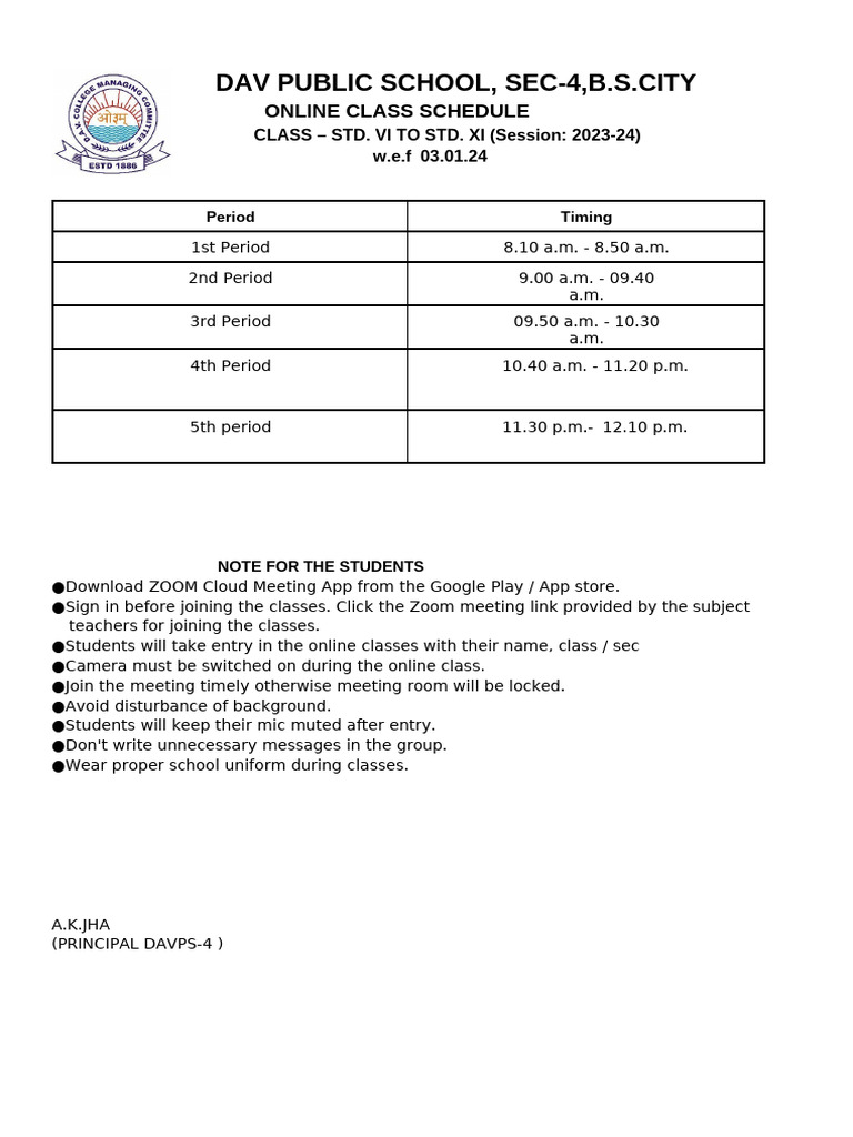 Online Class Time-Table (Jan. 24) | PDF