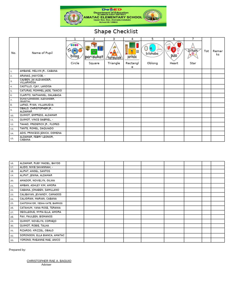 Shapes Checklist | PDF