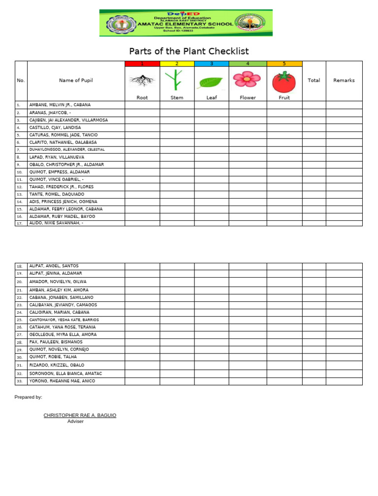Parts of the Plant Checklist | PDF