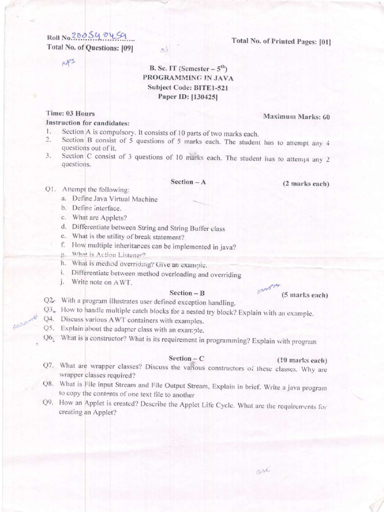 Previous Question Paper 5th Sem | PDF
