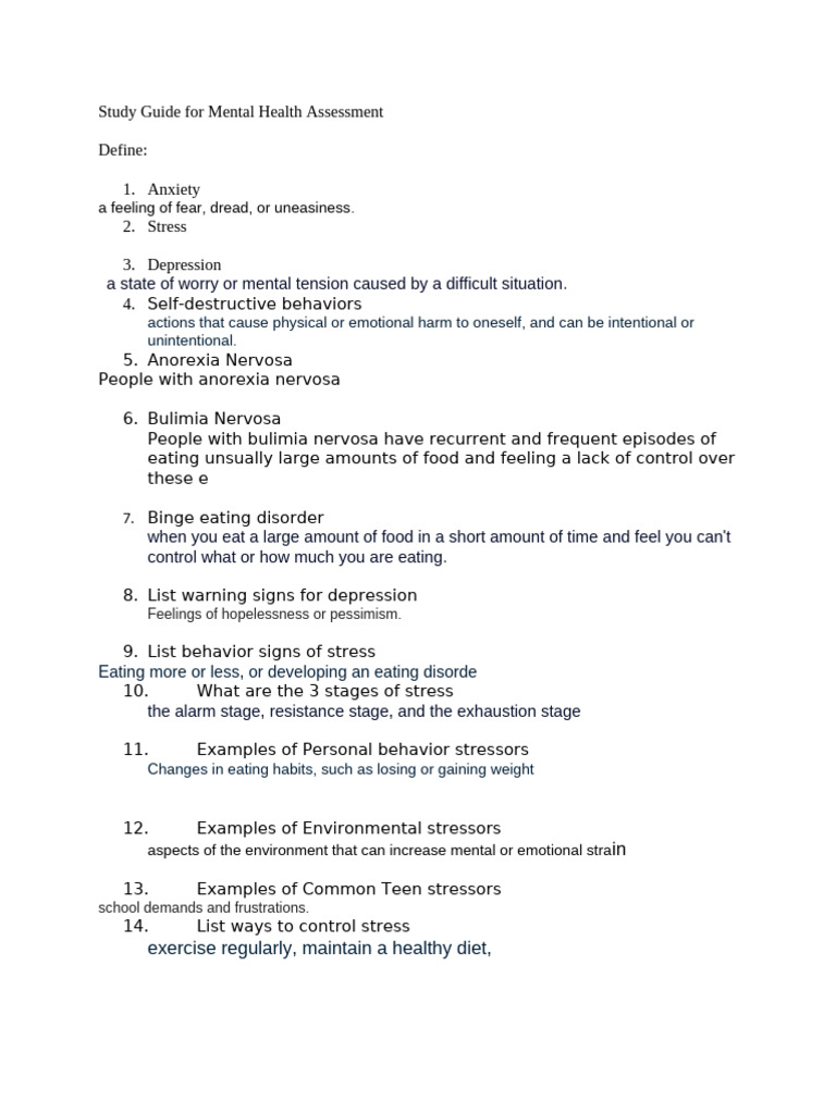 Mental Health Study Guide | PDF
