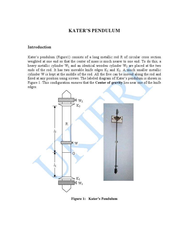 Kater - S Pendulum Topic | PDF | Rotation Around A Fixed Axis | Pendulum