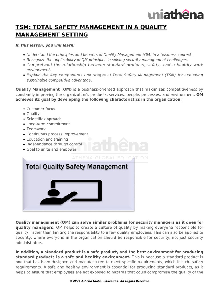 TSM - Total Safety Management in A Quality Management Setting | PDF ...
