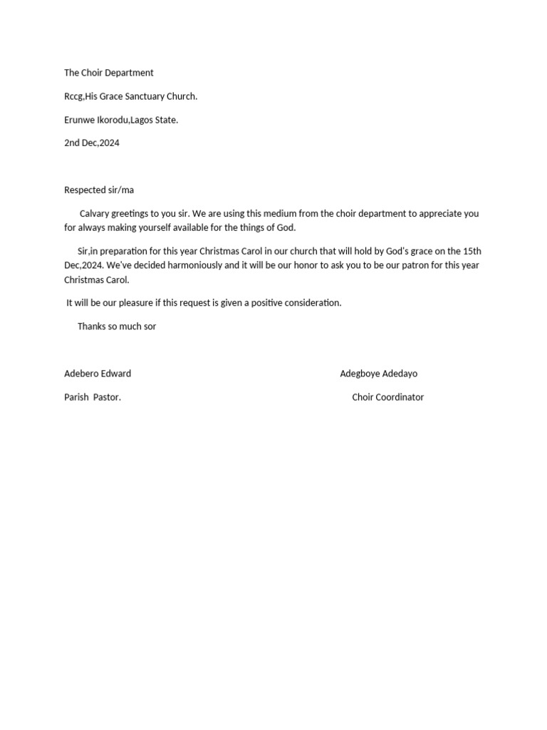 Patron Letter RCCG | PDF