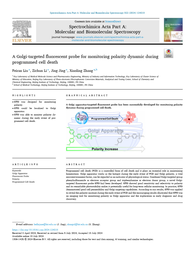 A Golgi-targeted Fluorescent Probe for Monitoring Polarity Dynamic ...
