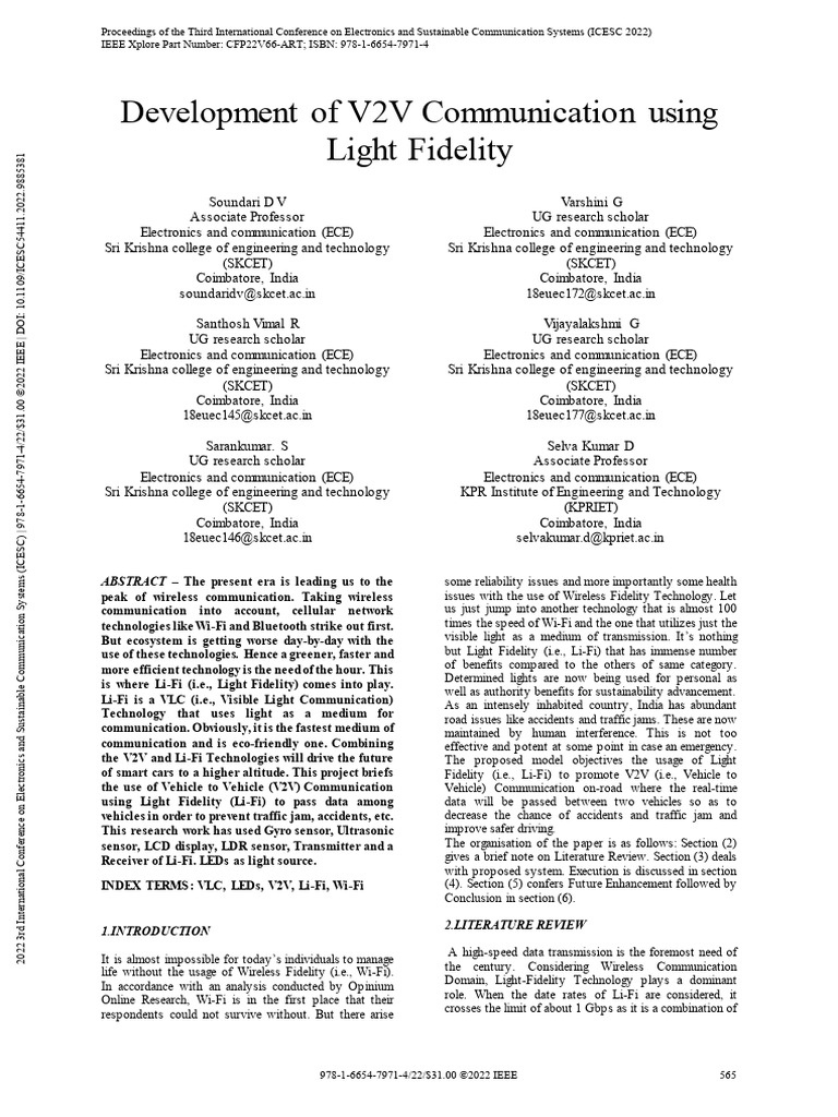 . Development of V2V Communication Using Light Fidelity | PDF | Wi Fi | Transmitter