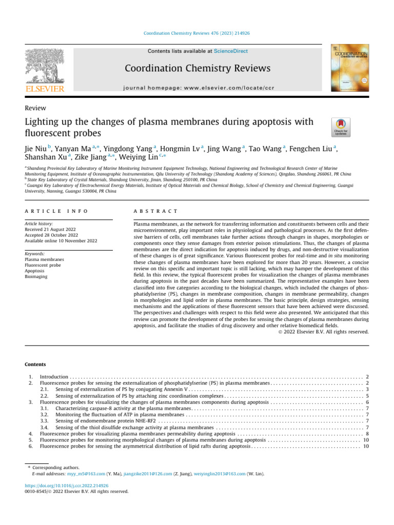 Lighting Up The Changes of Plasma Membranes During Apoptosis With | PDF ...