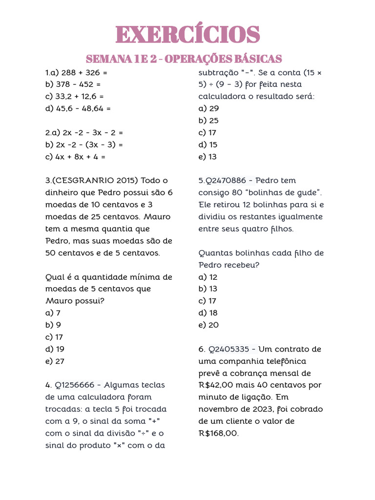 Exercícios Operações Básicas Pdf