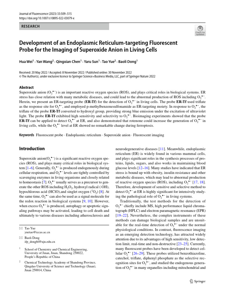 Development of an Endoplasmic Reticulum‑Targeting Fluorescent | PDF ...
