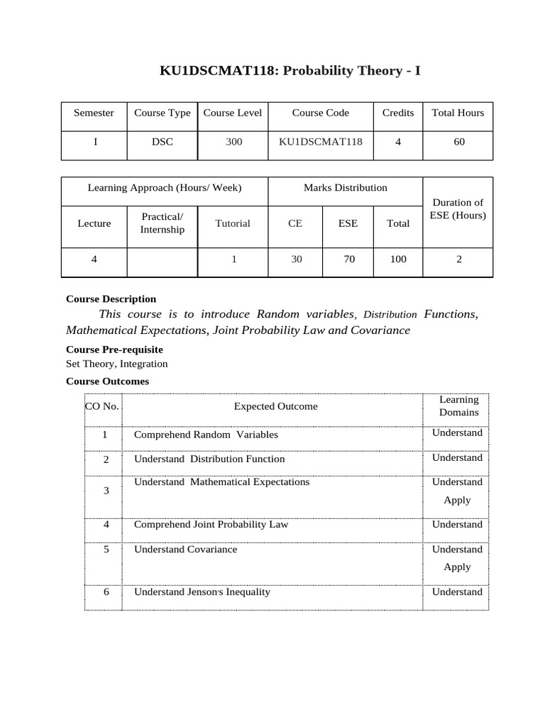 B1 - Probability Theory 1 | PDF | Probability Distribution | Expected Value