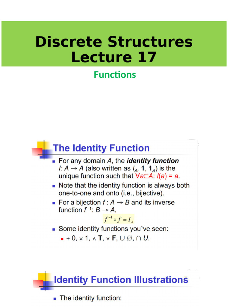 Lecture-17-Discrete Strctures-Identity, Floor, Ceiling Functions | PDF