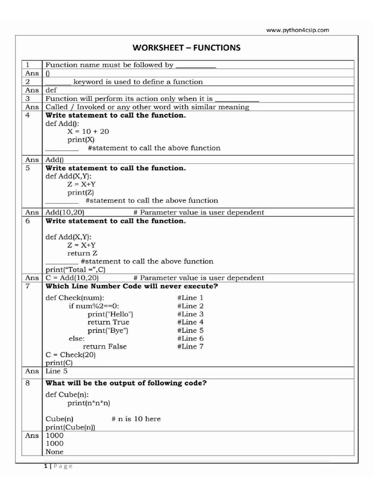 Solution Function Worksheet | PDF