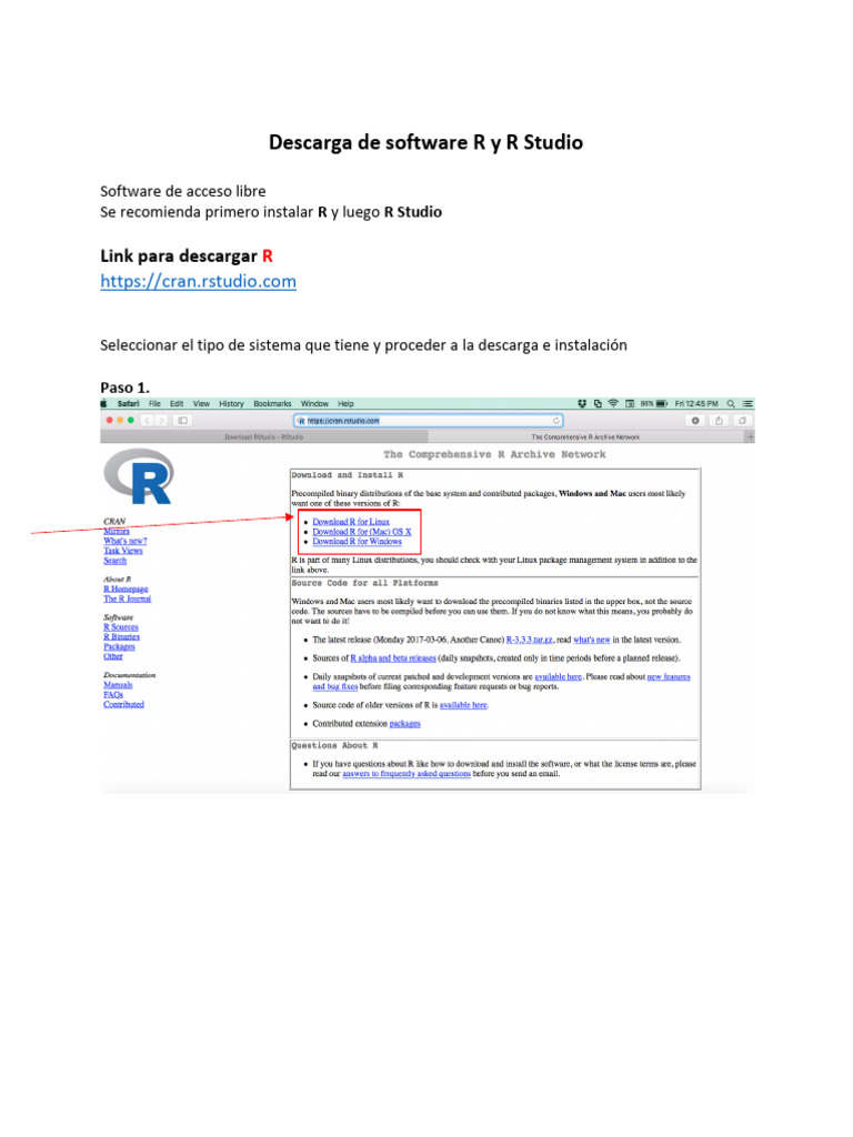 Link para Descargar Software R y R Studio | PDF