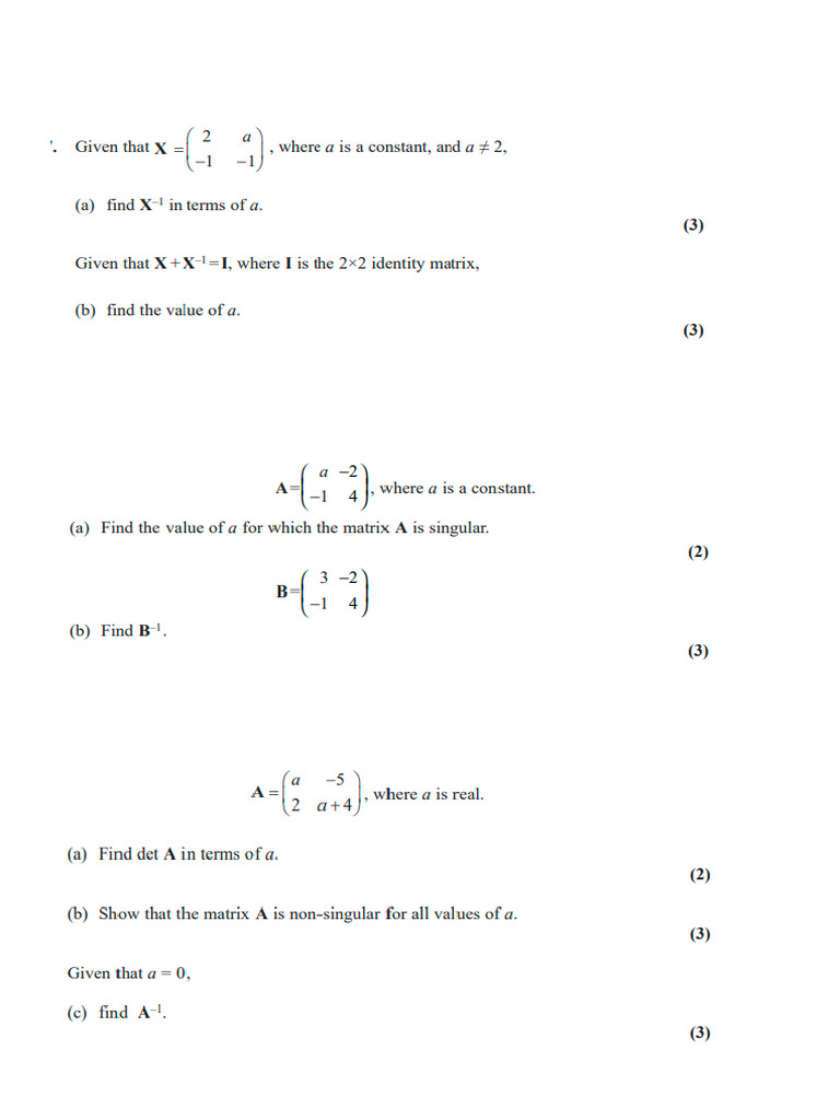 Matrices Worksheet | PDF