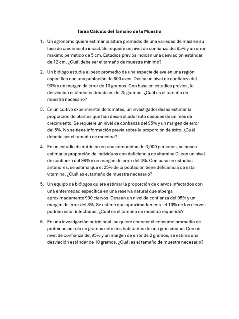 Cálculo del Tamaño de la Muestra | PDF
