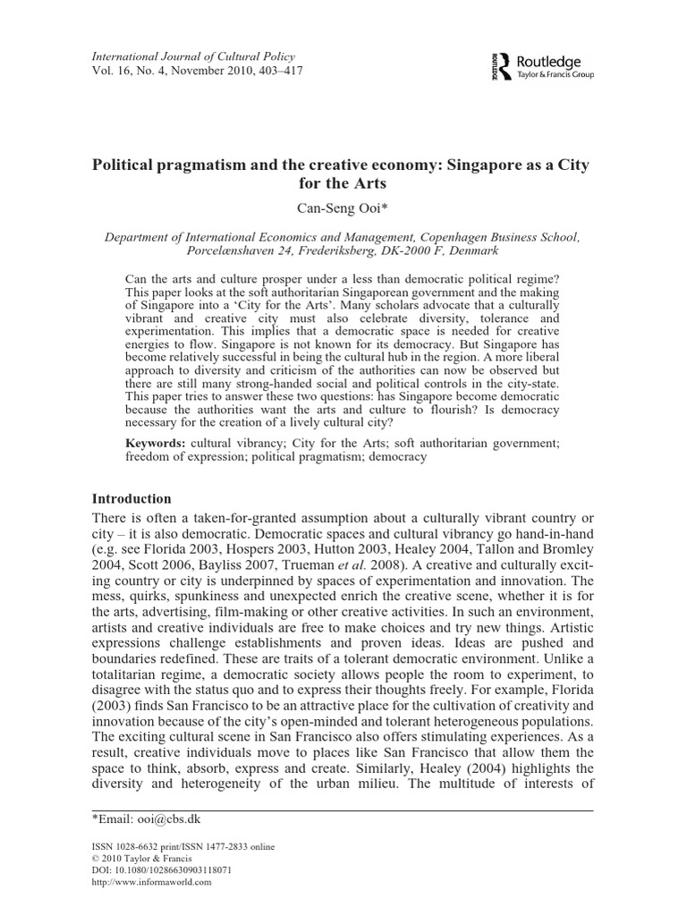 Can-Seng Ooi, "Political Pragmatism and Creative Economy" | PDF | Singapore | World Politics