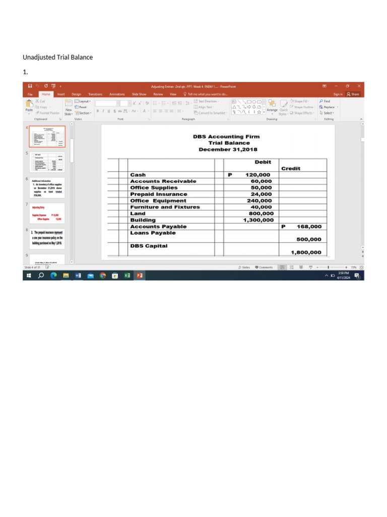 Unadjusted Trial Balance DBS Accounting Firm | PDF