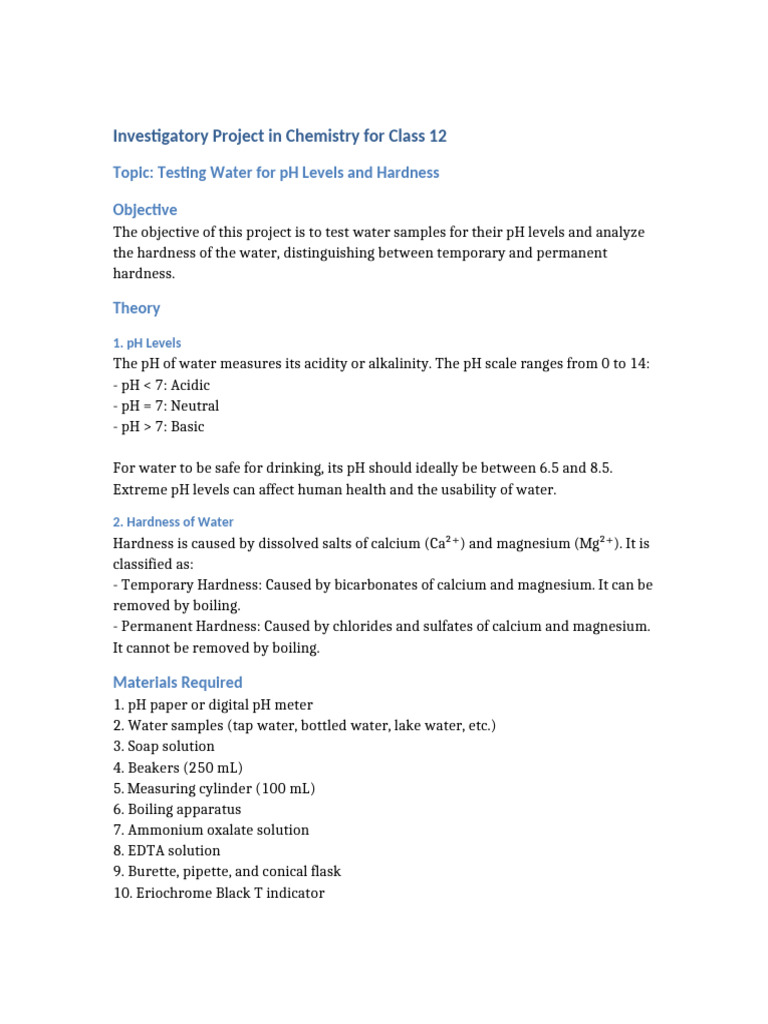 Water pH and Hardness Testing Project | PDF | Ph | Water