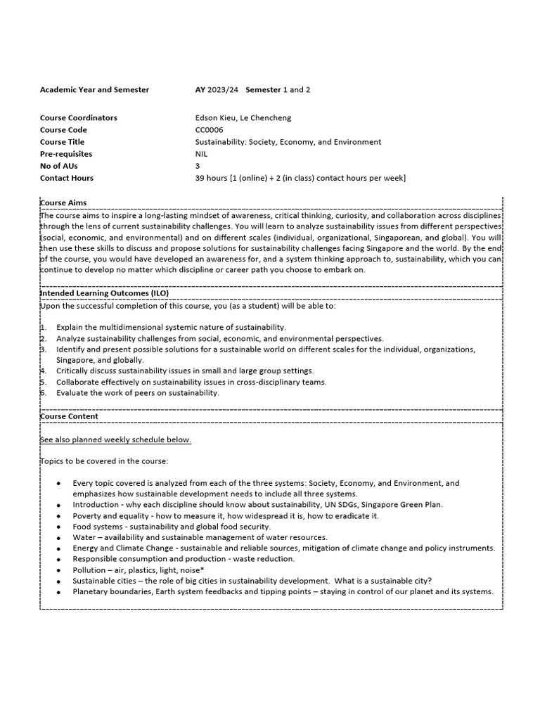 Environment Course Outline | PDF | Academic Integrity | Sustainability