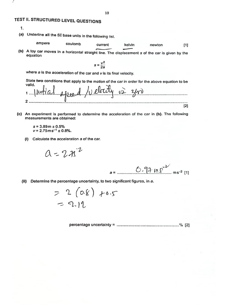 Physics Revision Structured Question Answer Key | PDF