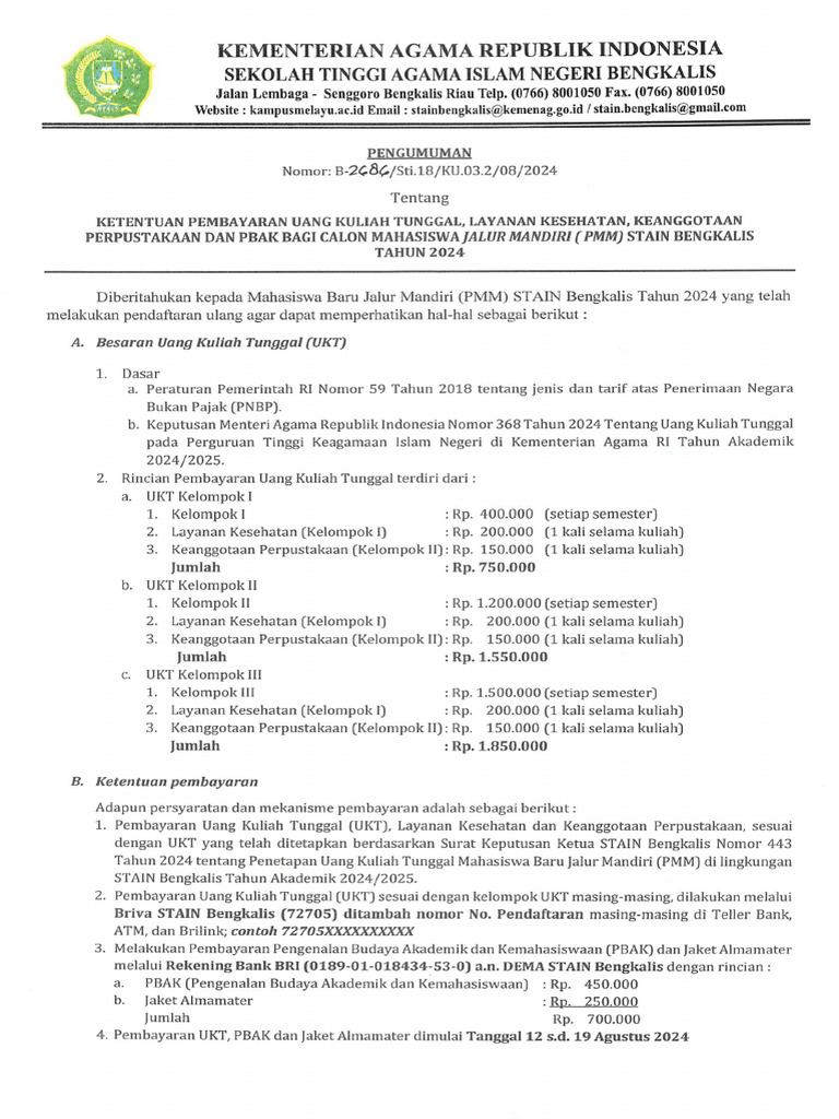 Penetapan Ukt Jalur PMM 2024 | PDF
