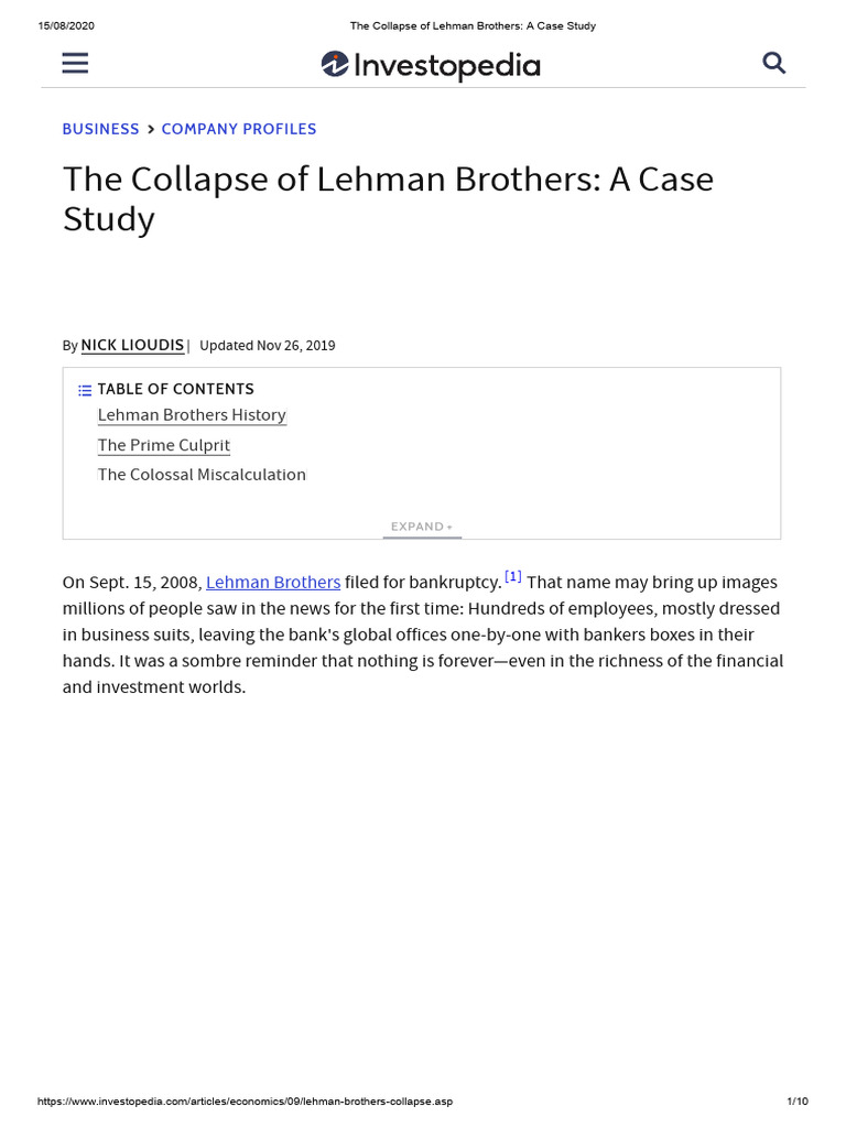 Lehman Brothers Collapse Study | PDF | Lehman Brothers | Bear Stearns