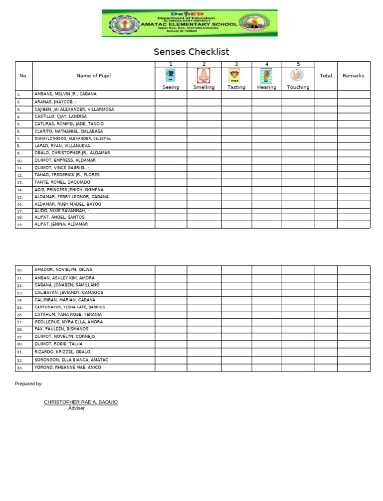5 Senses Checklist | PDF