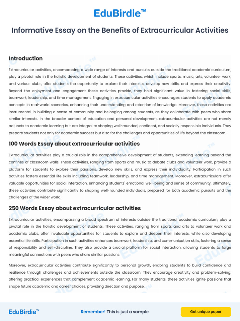 Informative Essay On The Benefits of Extracurricular Activities | PDF ...