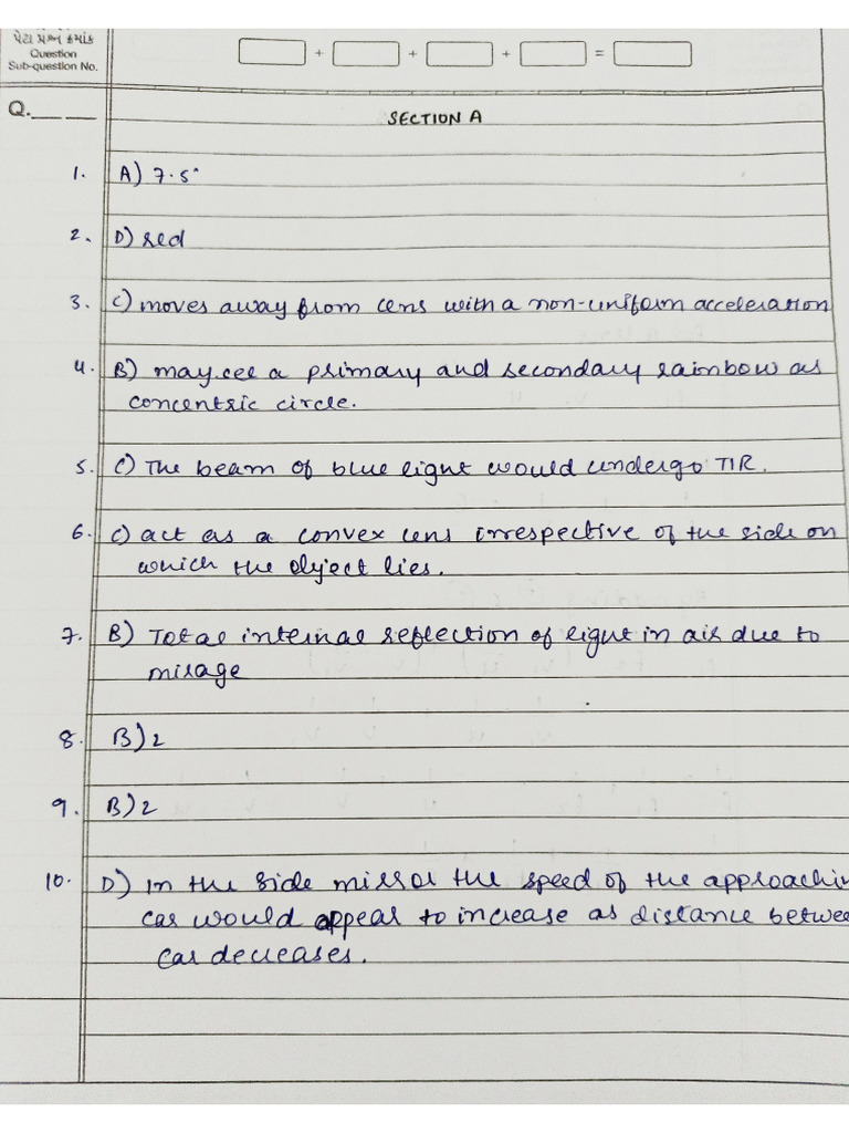Ray Optics Practice Paper | PDF