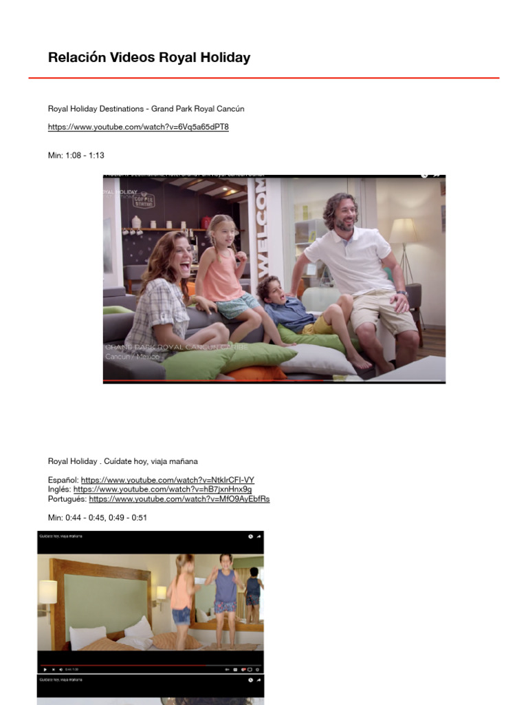 Videos Destinos Royal Holiday | PDF
