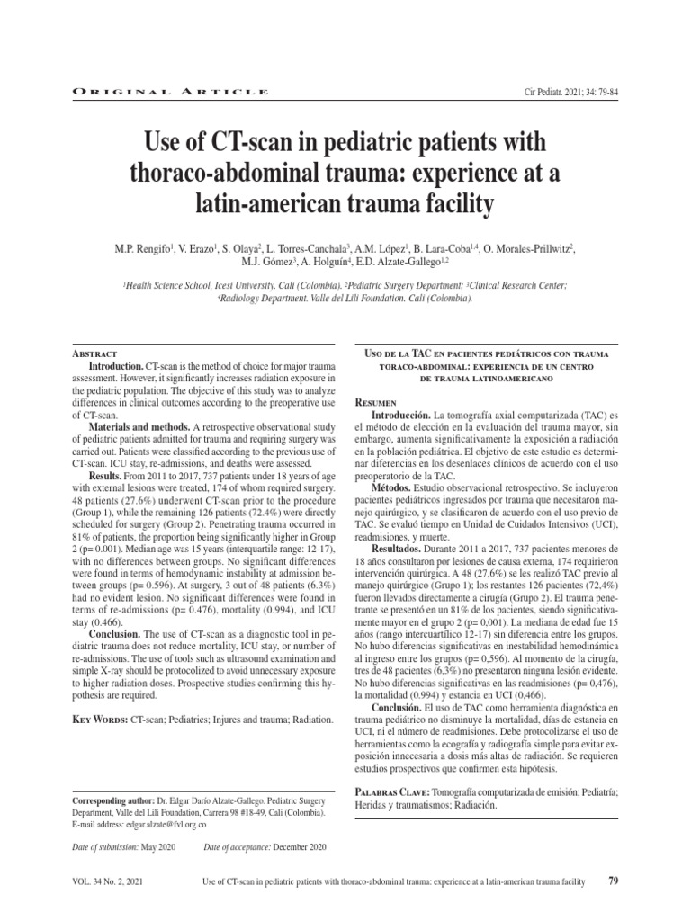 Use of CT-scan in Pediatric Patients With | PDF | Ct Scan | Surgery