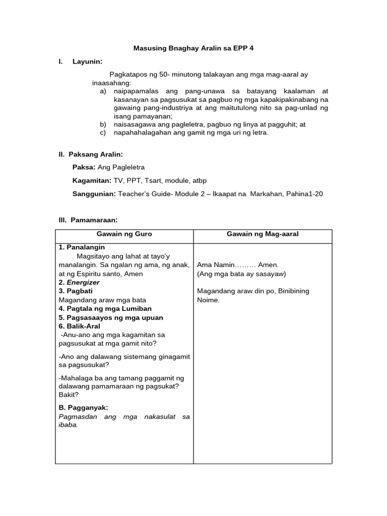 EPP 4-Grade 4 (Monday) | PDF