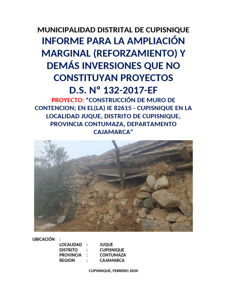 Informe de Muro de Contencion de Juque | PDF | Presupuesto
