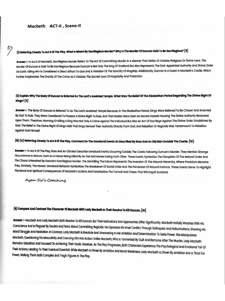 Macbeth Act-II, Scene-II notes | PDF